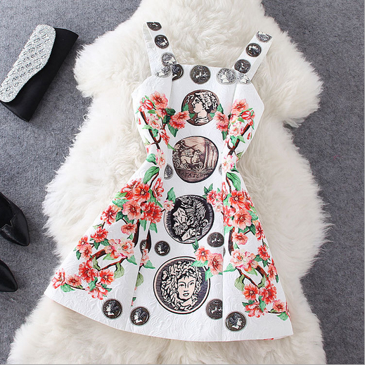 Women's Fashion Temperament Money Printing White Vest Dress on Luulla
